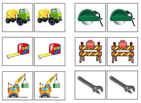 construction Match-Up & Memory Game - Montessori Print Shop