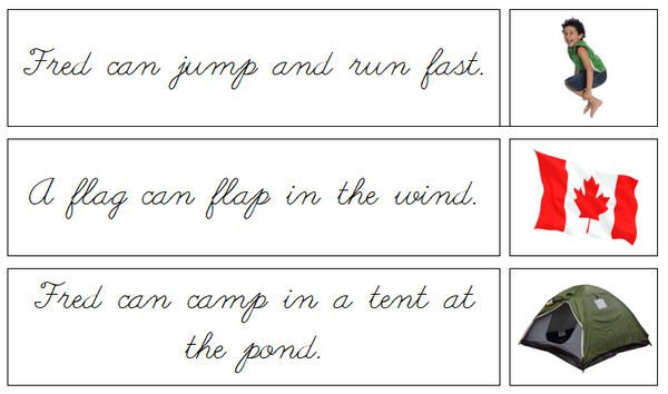 Phonetic Sentences & Pictures - Set 2 (cursive) - Montessori Print Shop