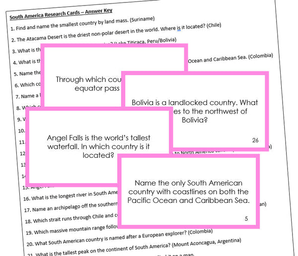 South American Geography Research Cards - Montessori Print Shop