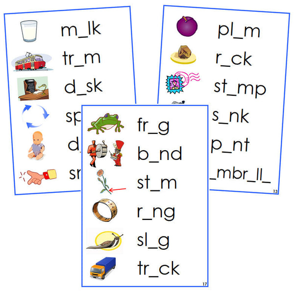 Blue Vowel Sound Cards - Montessori Print Shop