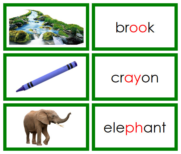 Green Phonogram Words & Picture Cards (Set 2) - Montessori Print Shop