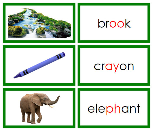 Green Phonogram Words & Picture Cards (Set 2) - Montessori Print Shop