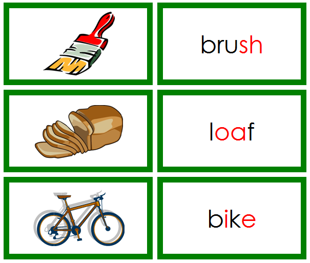 Green Phonogram Words & Picture Cards (Set 1) - Montessori Print Shop