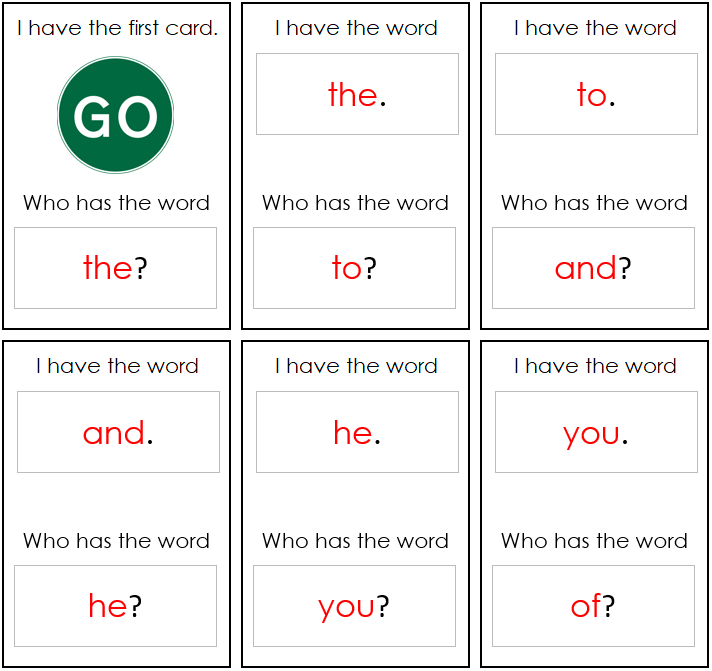 I Have, Who Has Game Sight Words - Montessori Print Shop