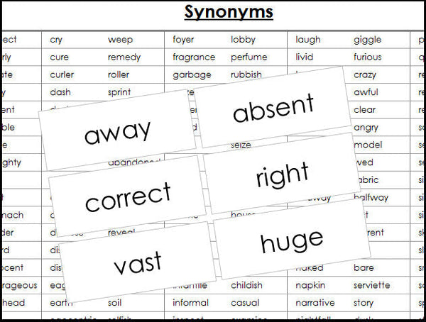 Synonym Word Cards - Montessori Print Shop